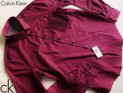 カルバンクライン バイカラー 長袖シャツ 快適な ストレッチ バーガンディー ワークシャツ L CALVIN KLEIN 733(長袖シャツ ...