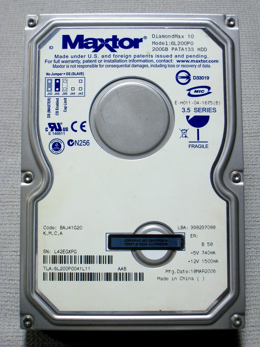 DiamondMax 10 6L200P0 MAXTOR 容量200GB IDE接続 本体のみ(200GB～)｜売買されたオークション情報 ...