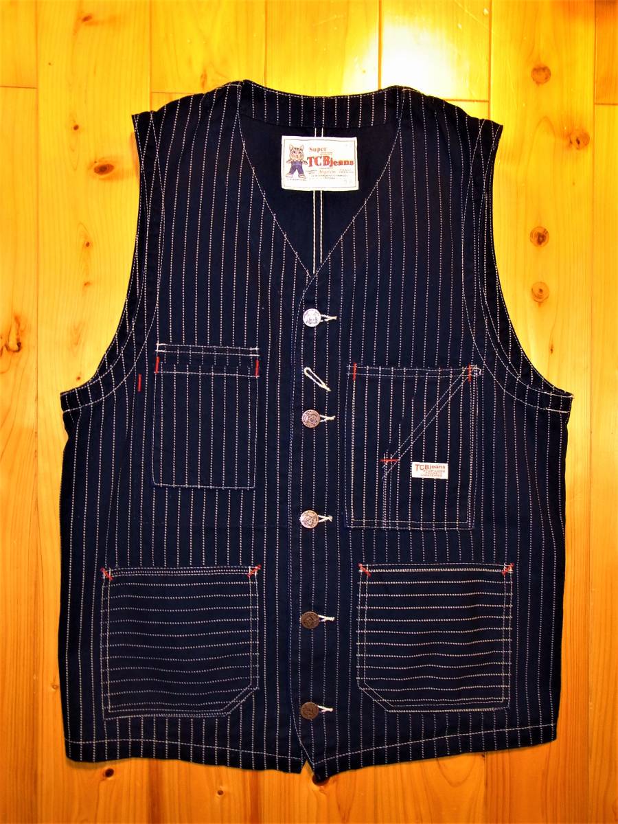 【TCB jeans／TABBYS VEST BLUE WABASH 36 美品 濃紺 ウォバッシュ デニム TCBジーンズ】｜Mサイズ