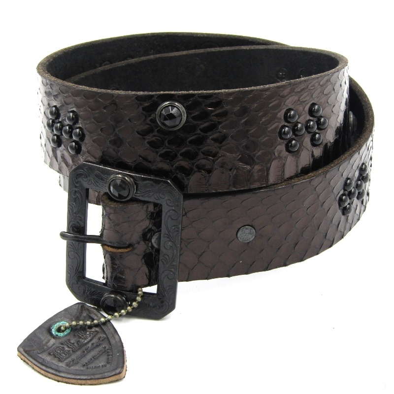 ￥1 HTC BLACK エイチティーシー ベルト PYTHON ROUND STUDS パイソン 2カラーストーン 1.75inch ブラック 黒 38 50011255(38インチ ...