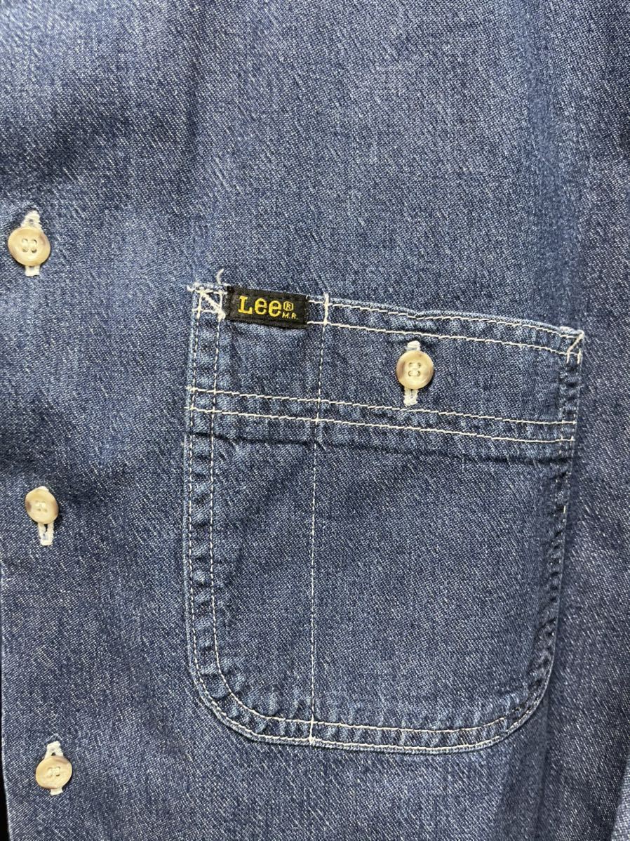 Lee founded kansas 1889 デニムシャツ 長袖シャツ 胸ポケット ロゴ ワッペン 首回り裏地コーデュロイ ワーク 古着 L ...