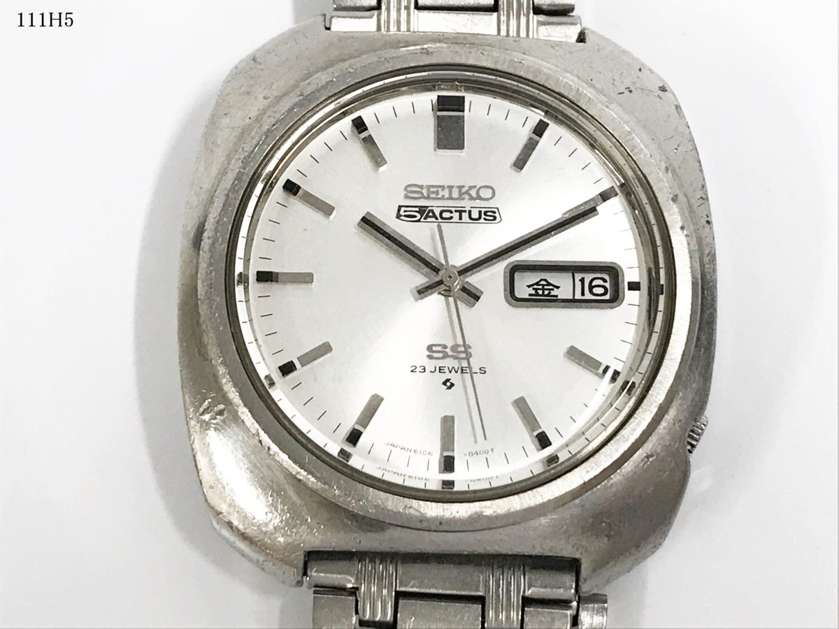 稼働品 SEIKO セイコー 5ACTUS SS ファイブアクタス 6106-8400 自動巻き デイデイト 23石 純正ベルト メンズ 腕 ...