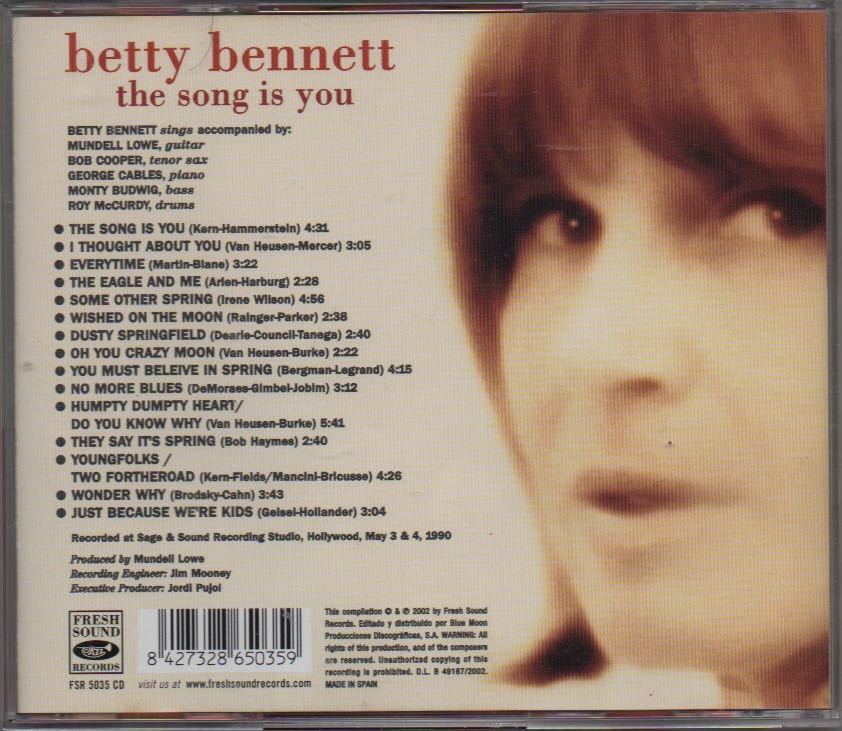 Betty Bennett The Song Is You Fresh Sound 90年録音傑作 女性ジャズボーカル / Mundell ...